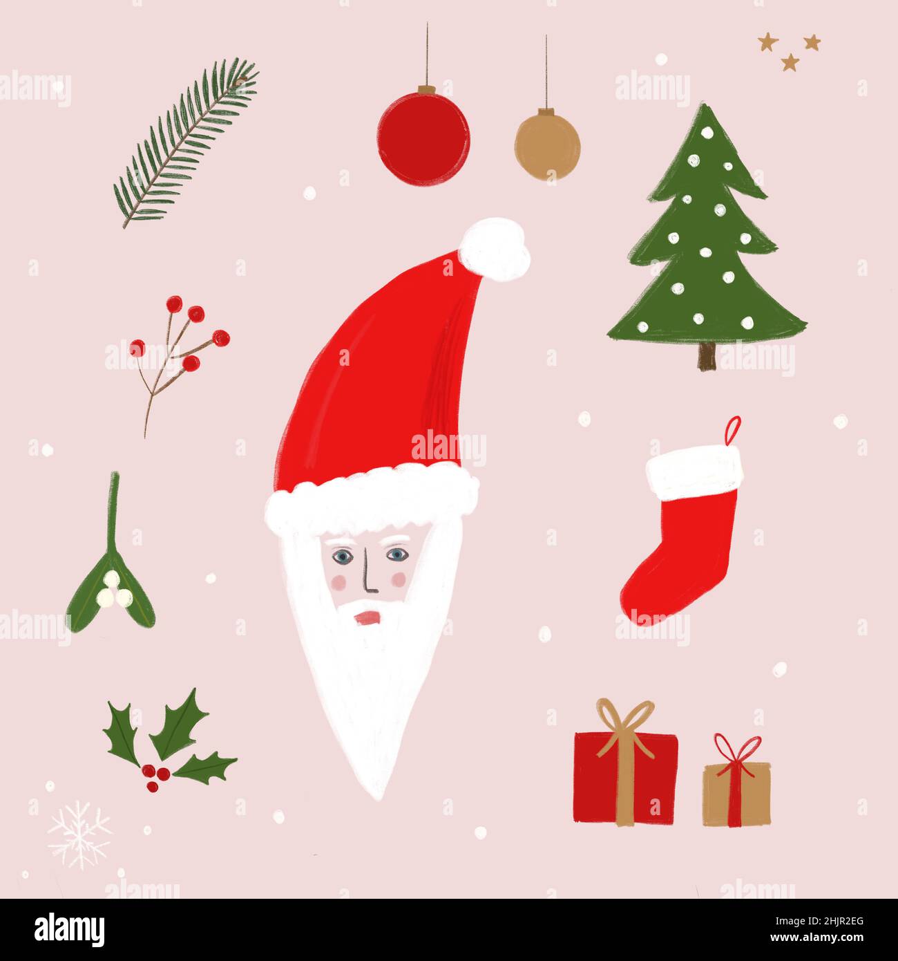 Christmas doodle drawing of Santa Claus and holiday elements ...