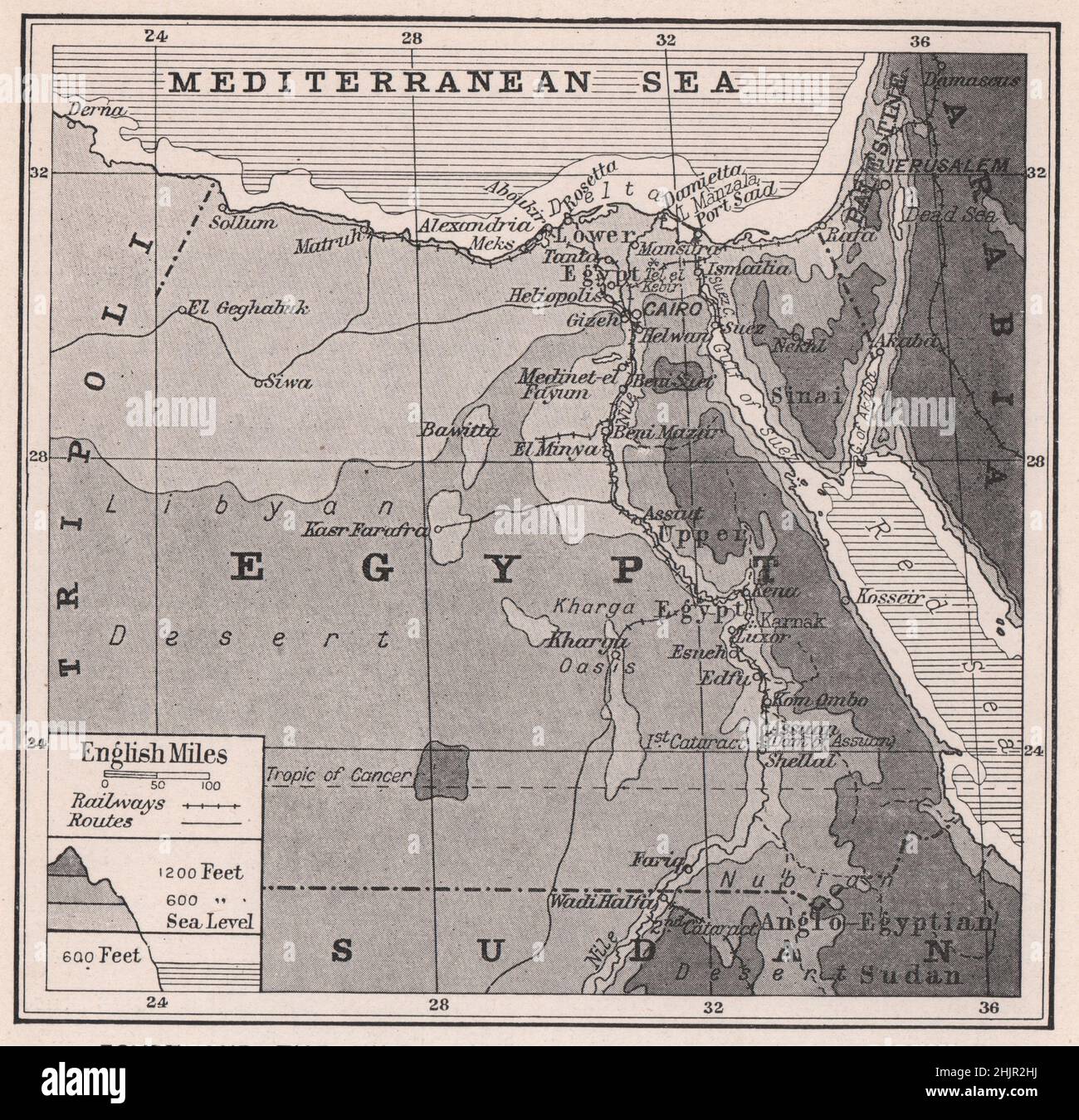 Egypt and the Nile: A contrast of desert and town (1923 map Stock Photo ...