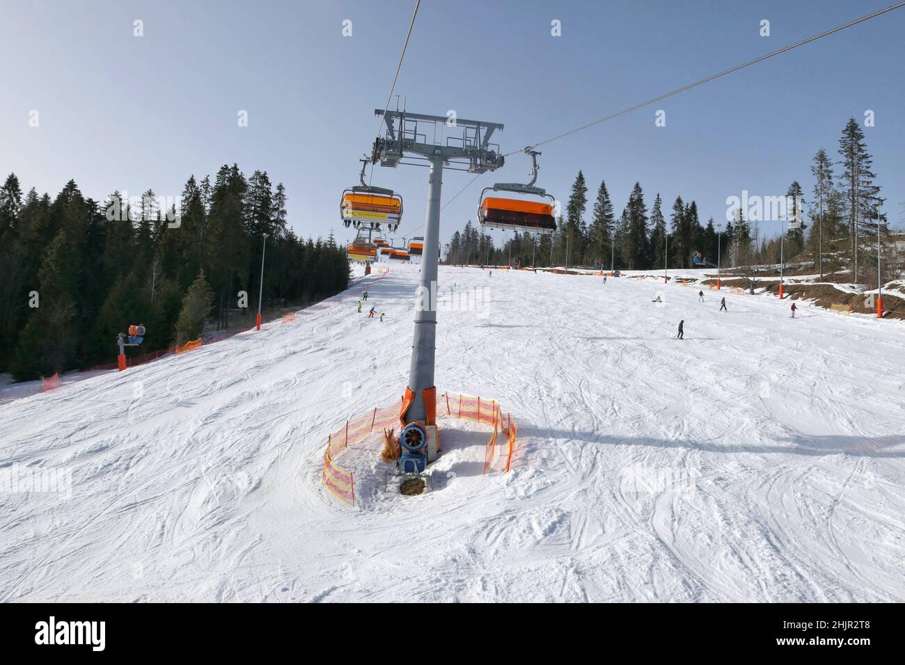 Bialka Tatrzanska, Poland - February 23, 2021: Chair lift over the ski ...
