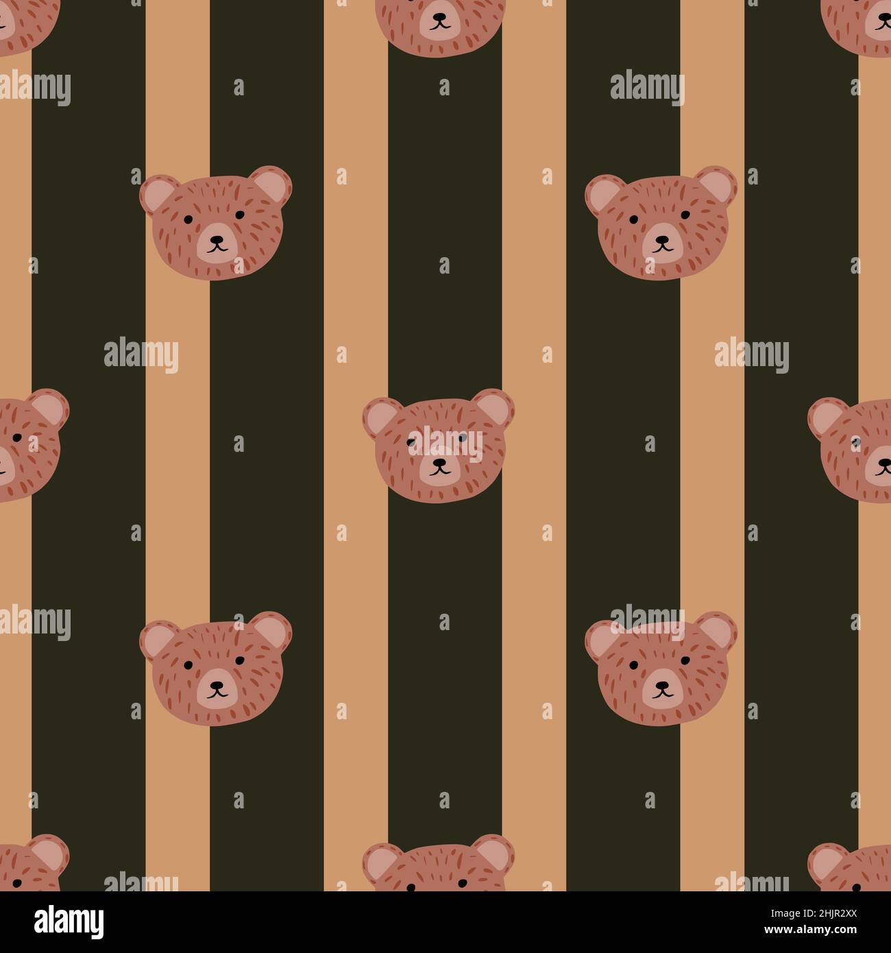 Bear pattern seamless in freehand style. Head animals on colorful ...