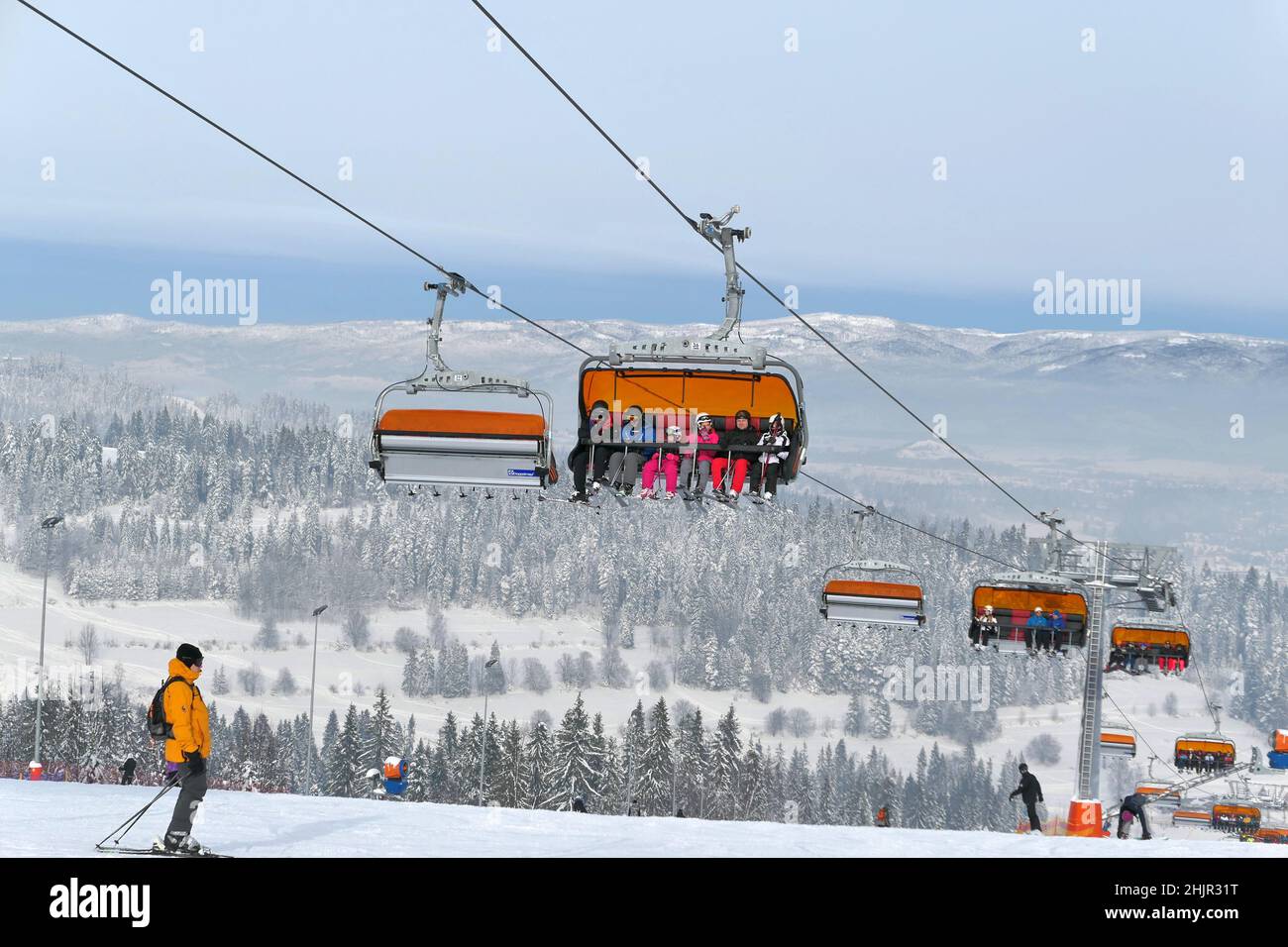 Bialka Tatrzanska, Poland - December 30, 2019: Ski lift and the ski ...