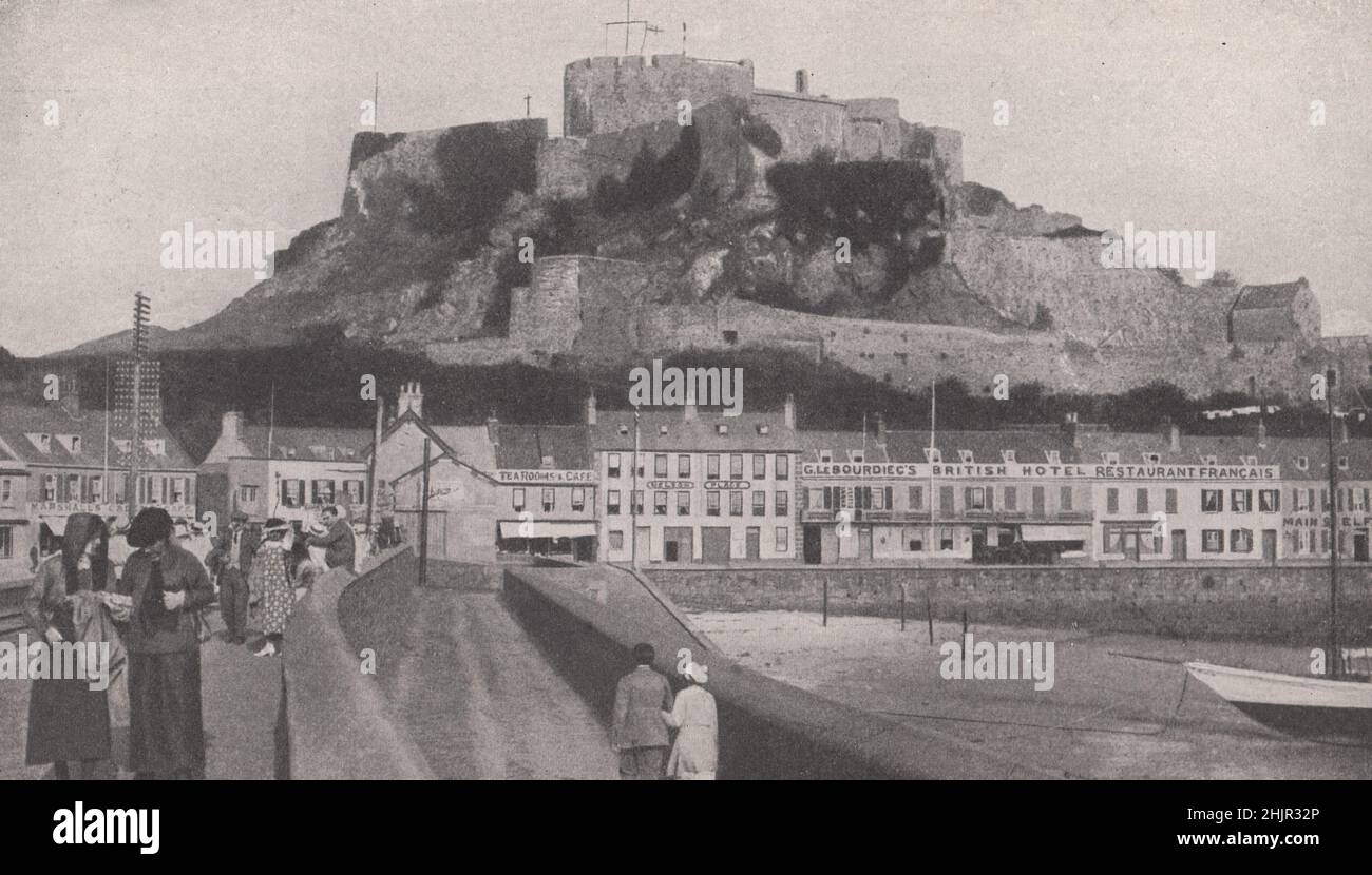 Picturesque pile of the venerable Mont orgueil castle on a precipitous ...