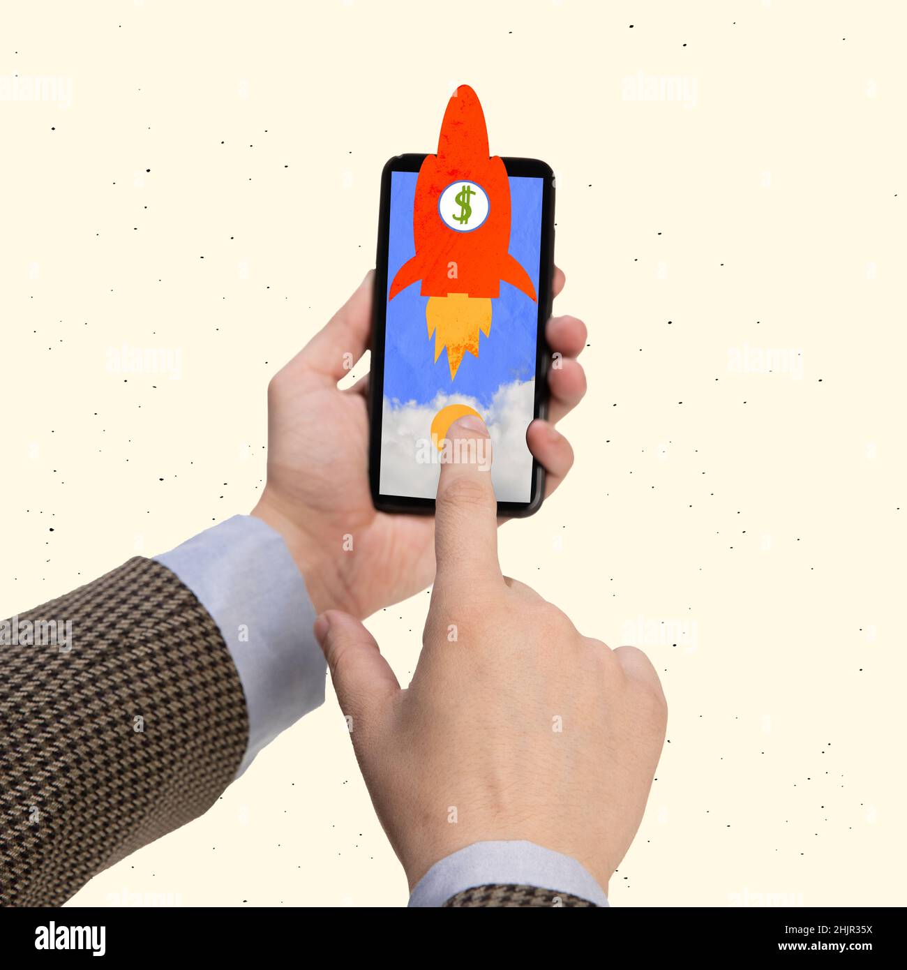 Creative design. Contemporary art collage. Businessman, IT worker ...