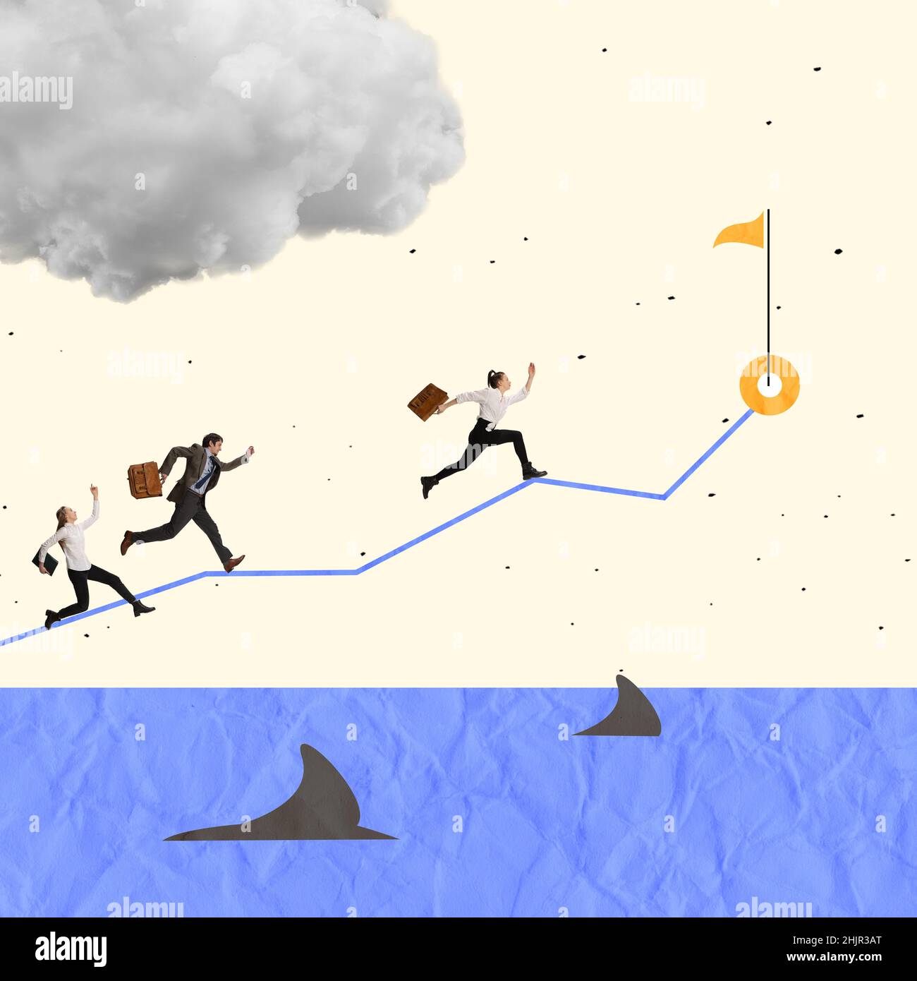 Creative design. Contemporary art collage. Business people, employees ...