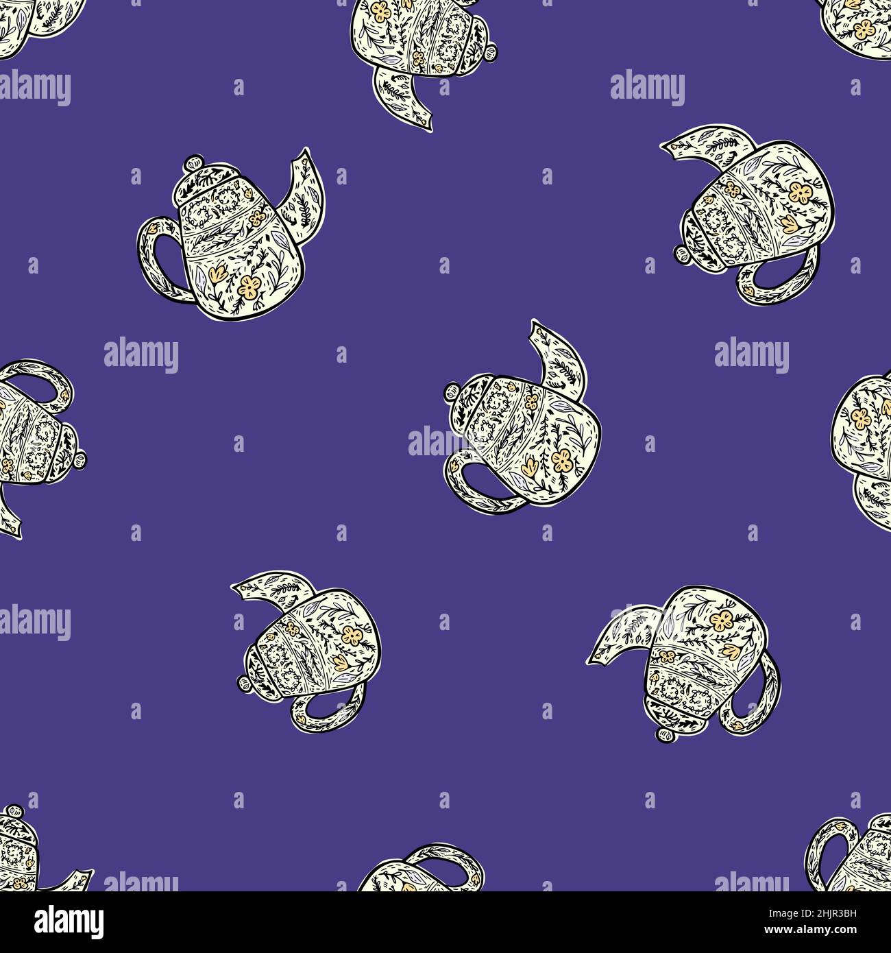 Vintage teapots seamless pattern. Background of teatime in hand drawn ...