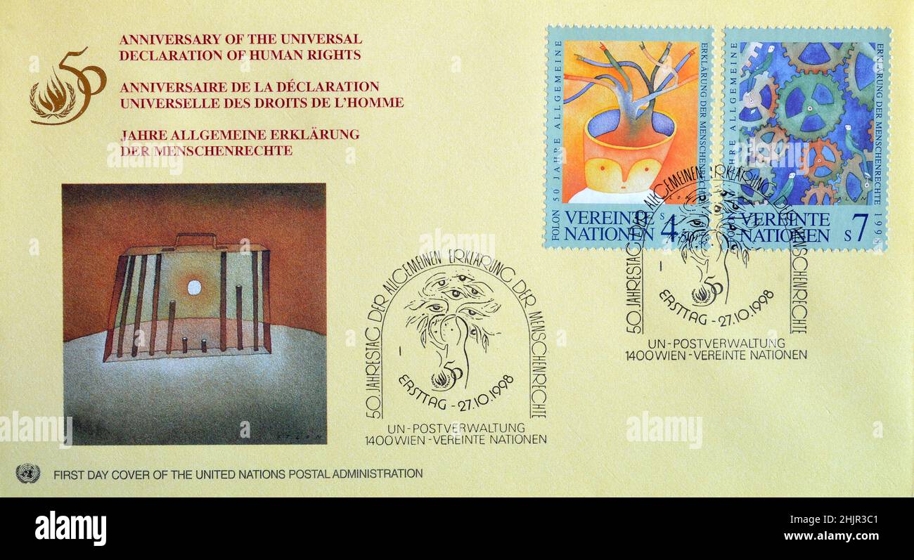 First Day Cover Letter with cancelled postage stamps printed by United ...
