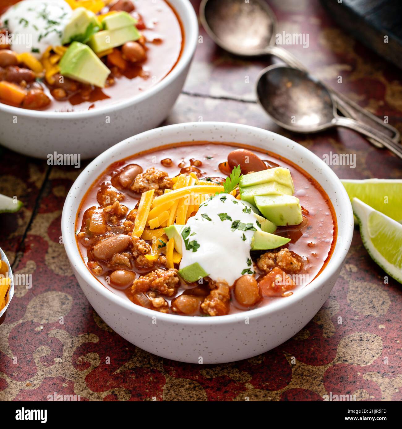 Traditional chili soup with meat and red beans Stock Photo - Alamy