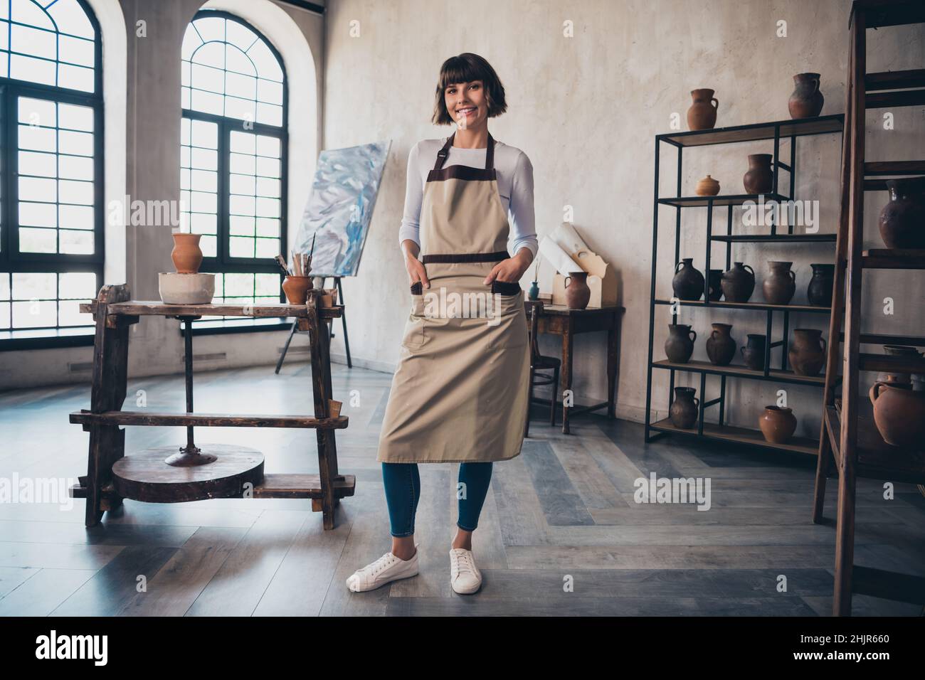 Full length photo of confident successful small business owner lady ...