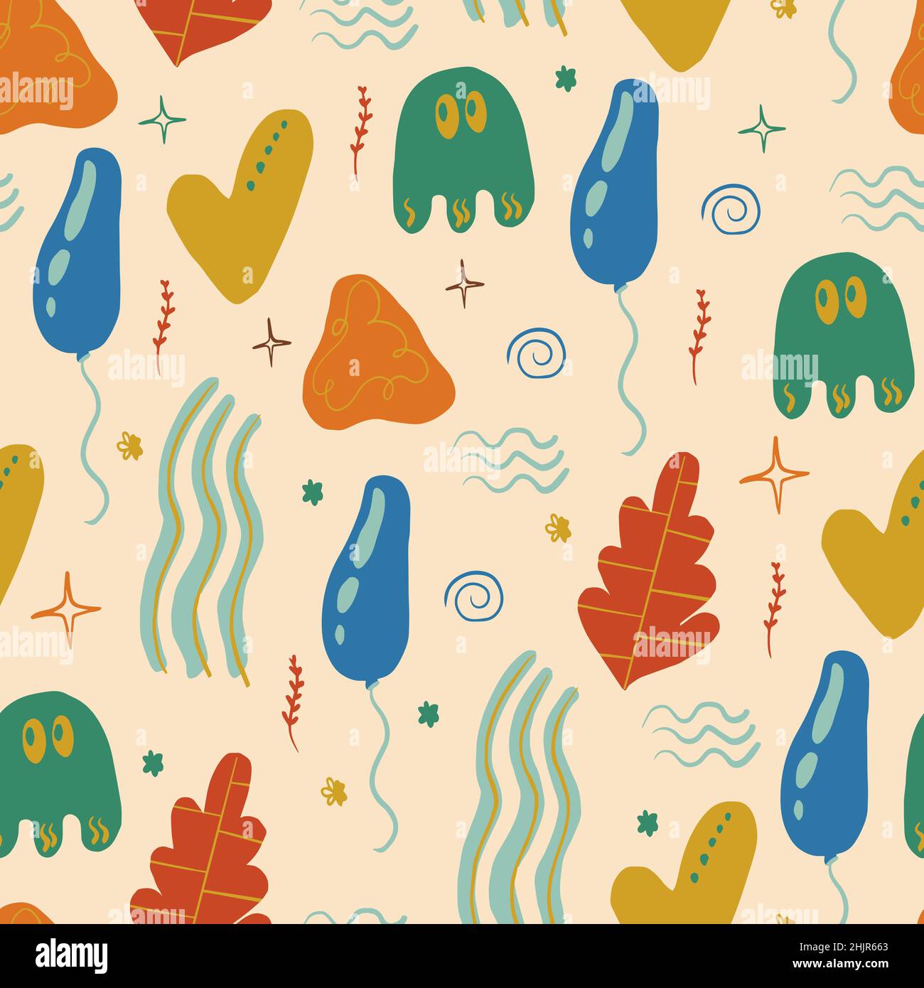 Vector abstract seamless pattern. Repeating various hand drawing ...
