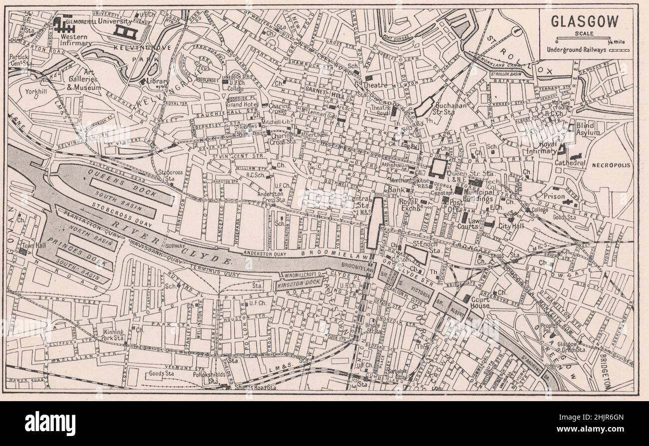Inner Glasgow, its chief streets and stations with the docks and quays ...