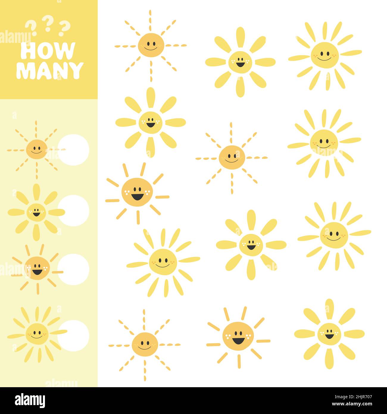 Counting game, how many Sun. Educational children game, printable ...