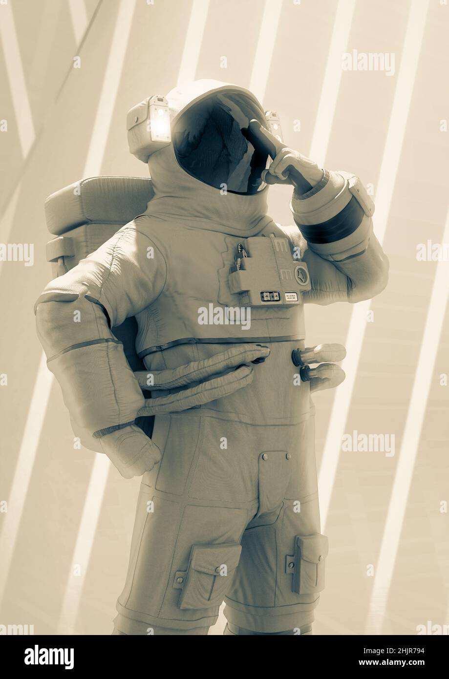 astronaut thinking about pin up pose, 3d illustration Stock Photo - Alamy