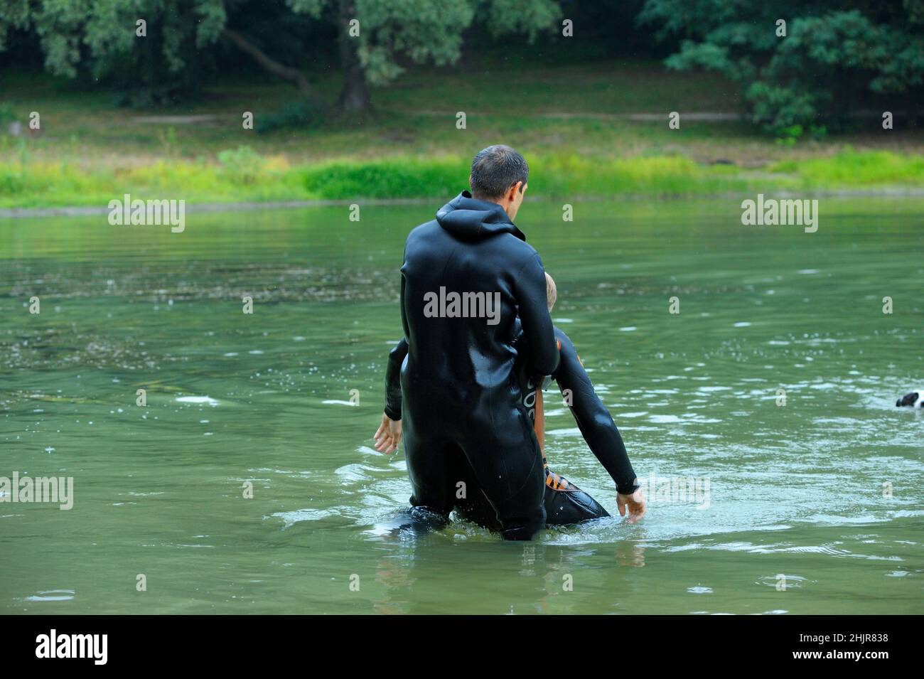 Lifeguards showing right way of pulling a drowning out from the water ...