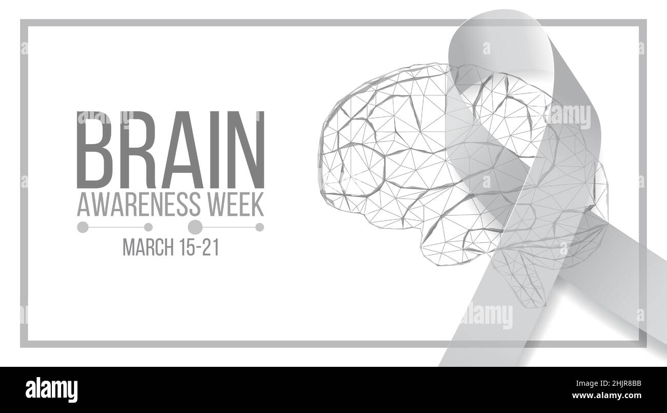 Brain awareness week concept. Banner template with low poly brain, grey ...
