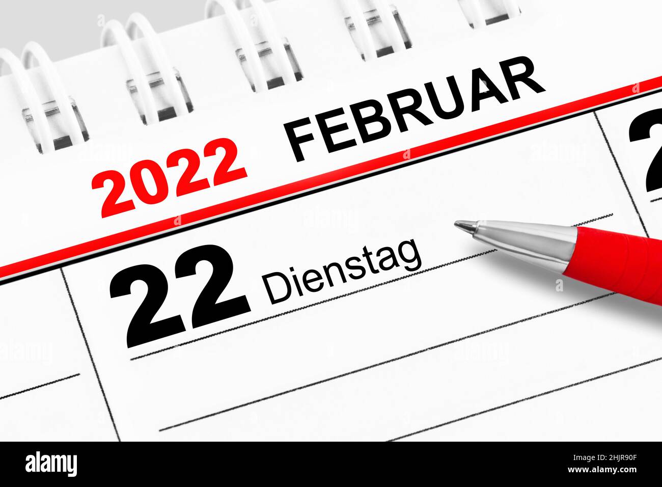 German calendar 2022 February 22 Tuesday and red pen Stock Photo - Alamy