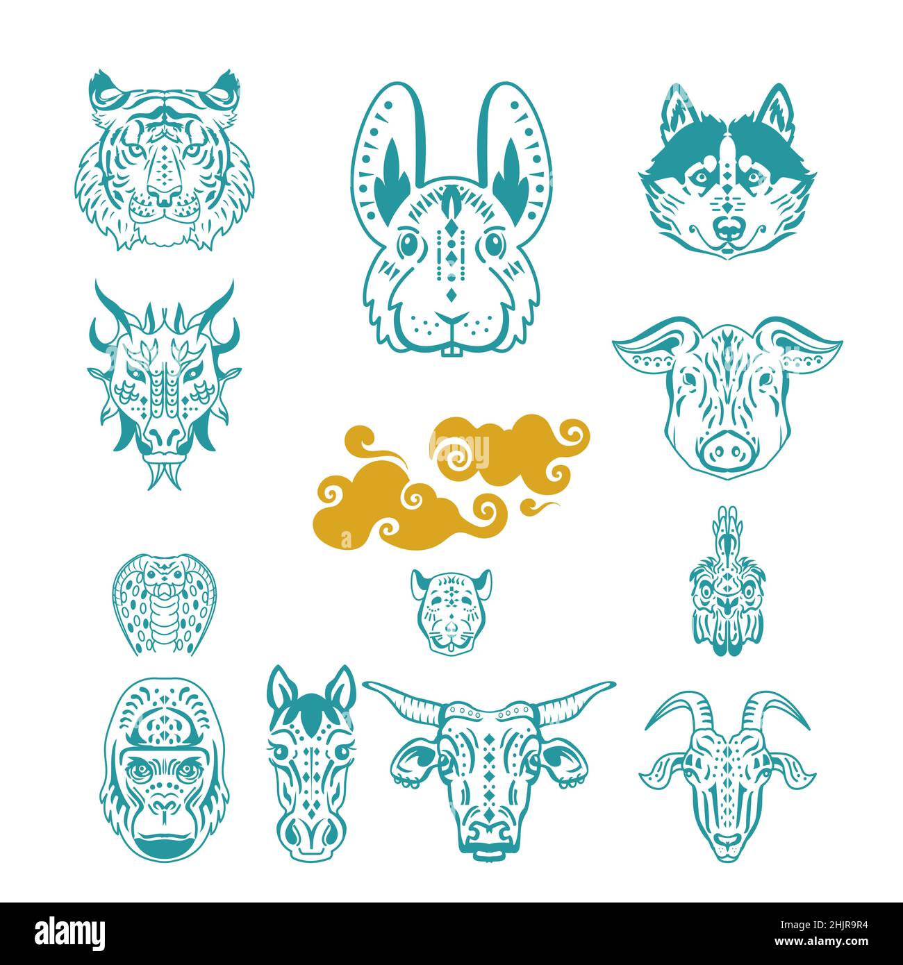 Chinese zodiac animals set on white background Stock Vector Image & Art ...