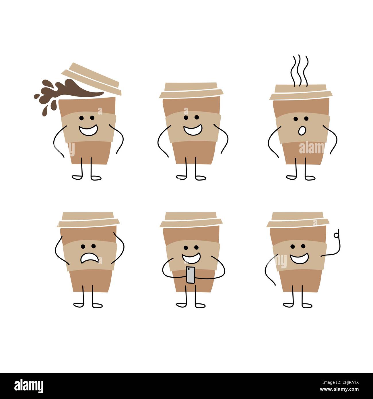 Set of cute coffee cups isolated on white - cartoon characters for ...