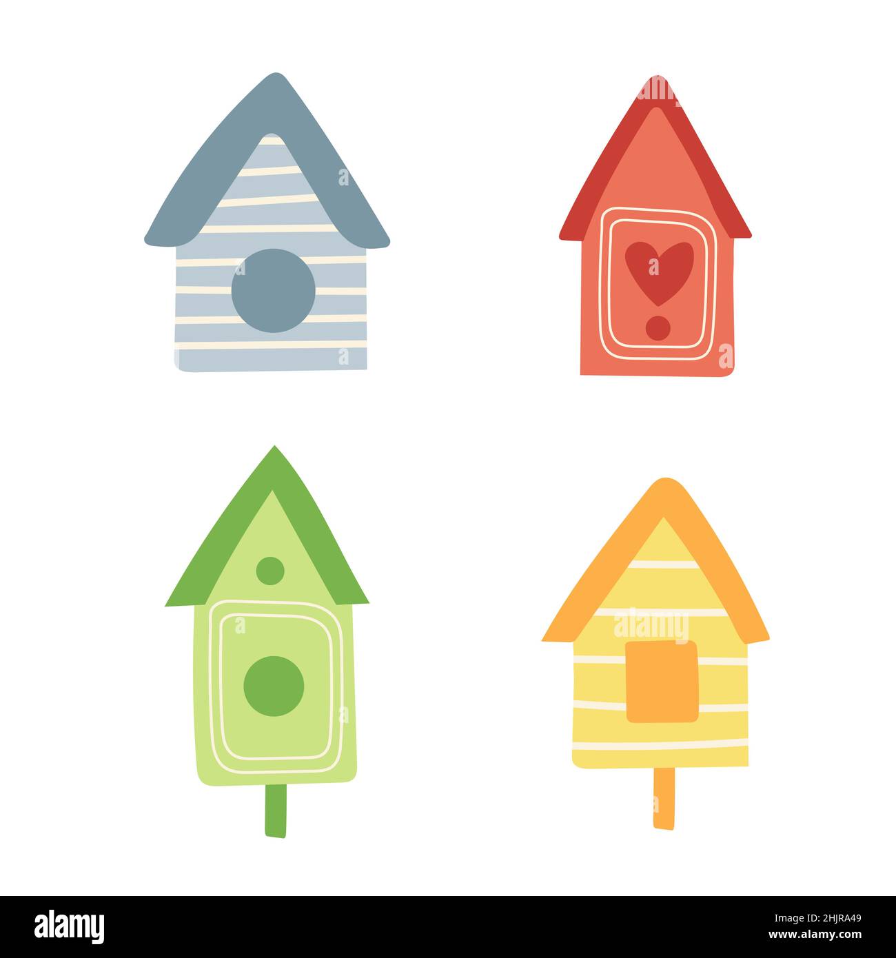 Wooden birdhouse, set of icons of house for birds. Hand drawn vector ...