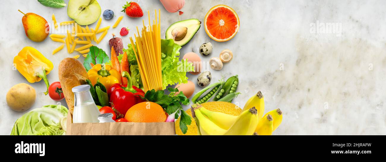 Organic healthy food background. Different fruits and vegetables on ...