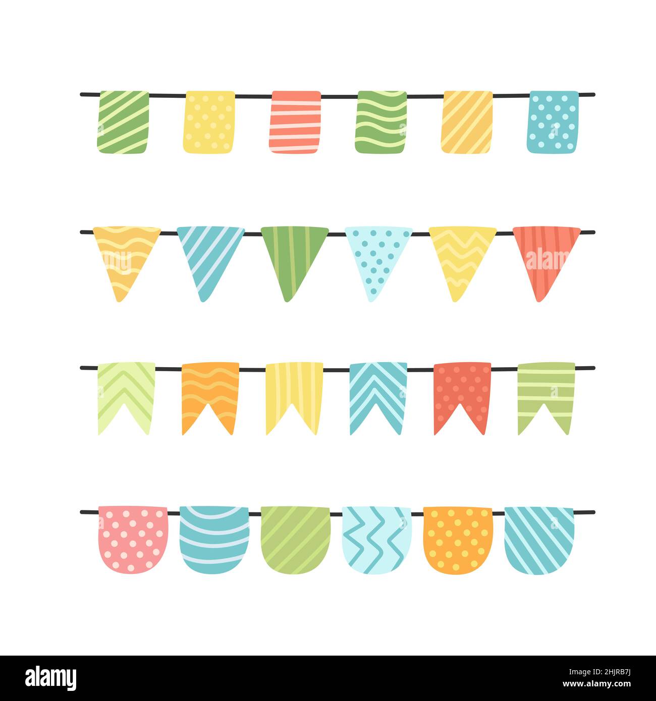 Vector cute pennants icon set. Beautiful flags in hand drawn style ...