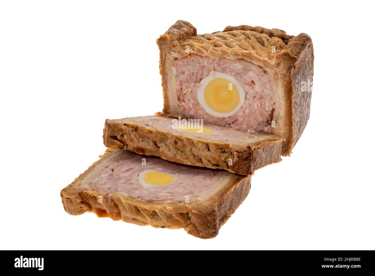 Gala pie with ham and egg - white background Stock Photo - Alamy