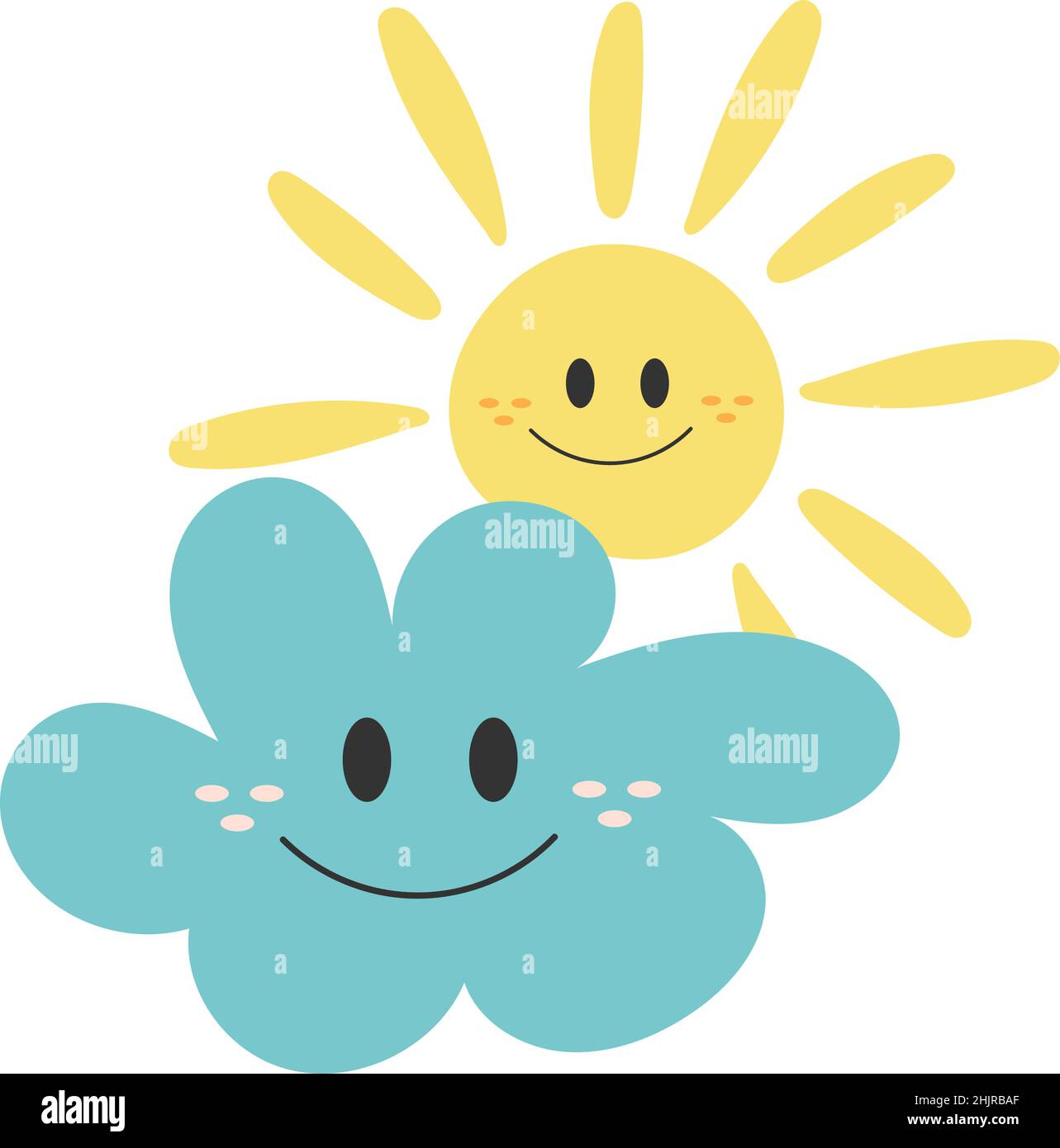 Sun Hugging Cloud. Happy smiling characters. Vector Illustration in ...
