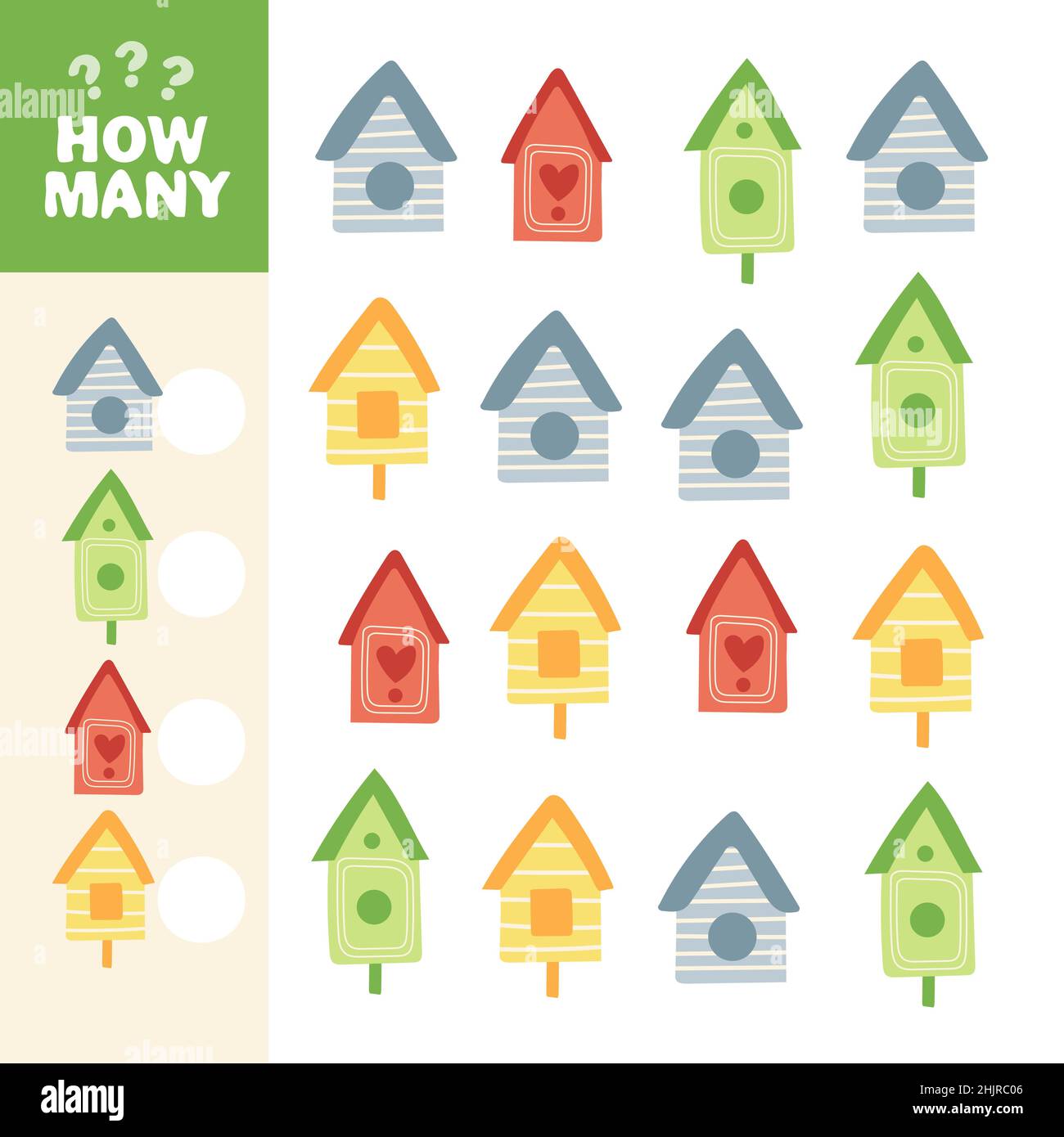 Counting game, how many Birdhouses. Educational children game ...
