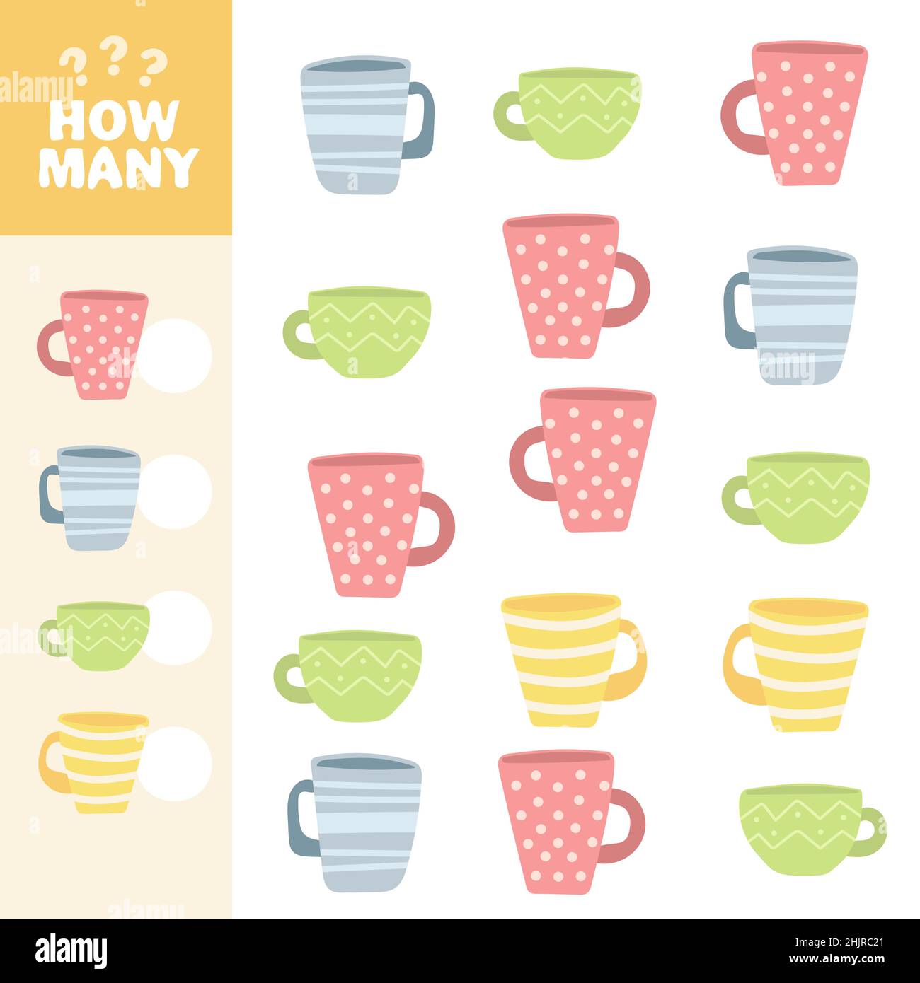 Counting game, how many Tea Cups. Educational children game, printable ...