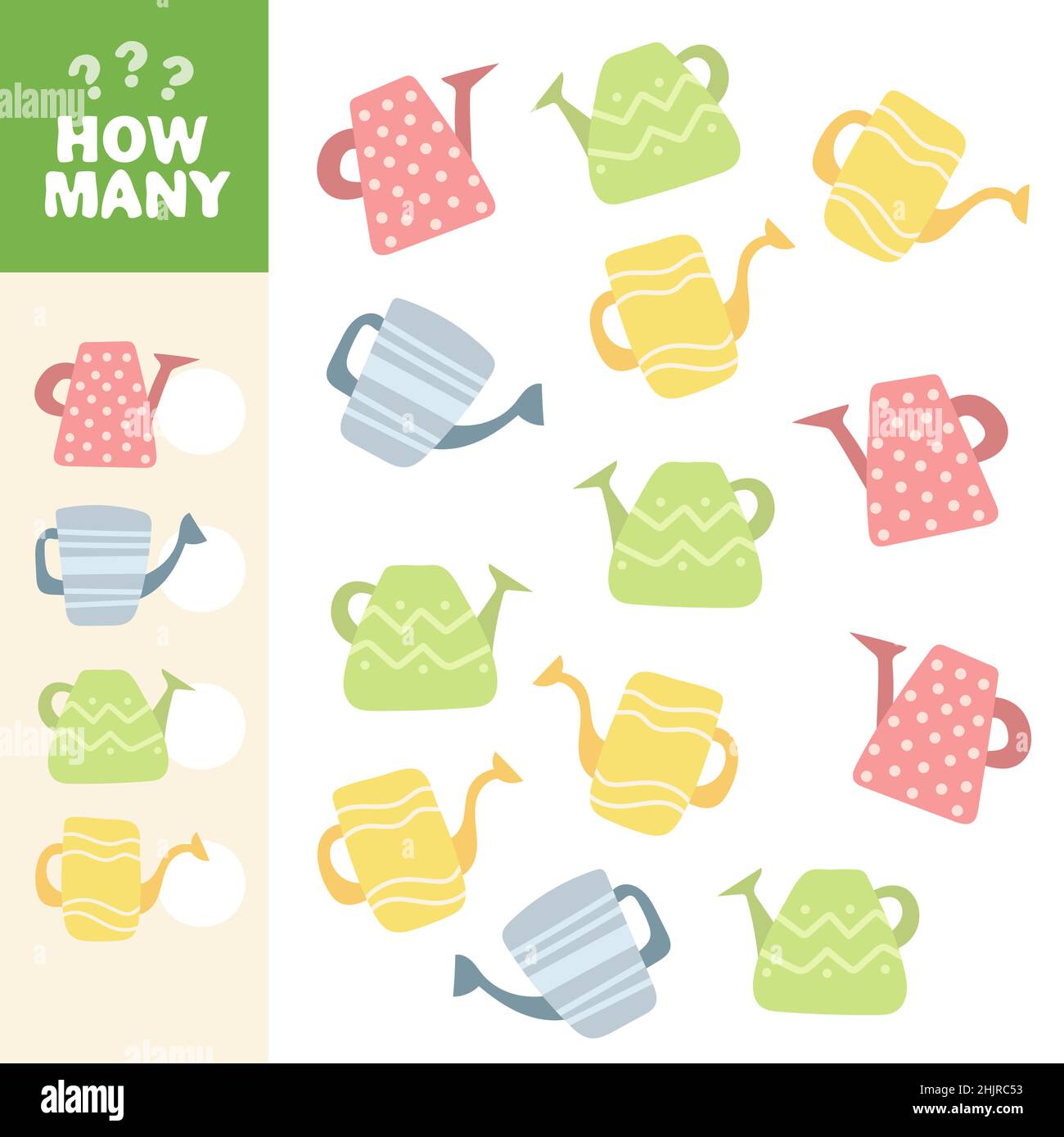 Matching game with watering cans. Garden math activity for preschool ...