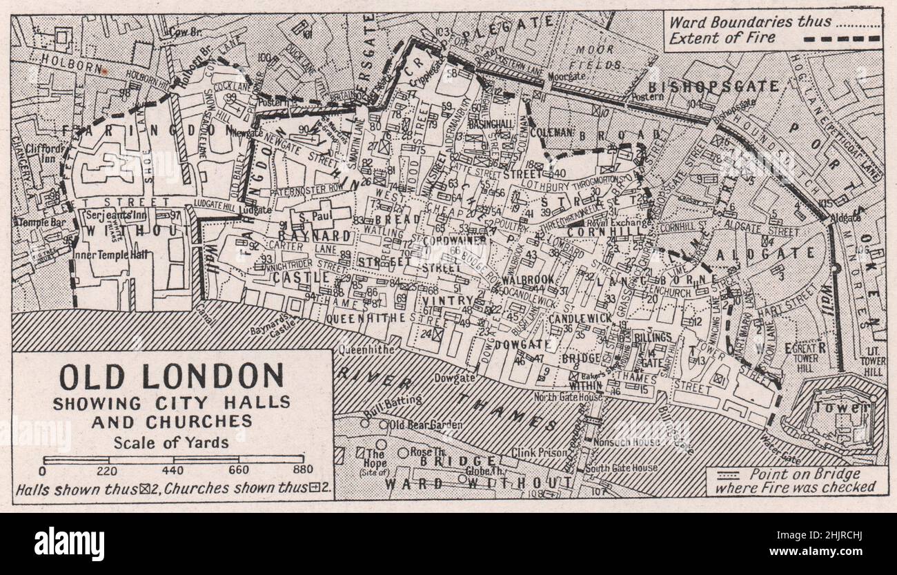 City of London as it was before the great fire (1923 map Stock Photo ...