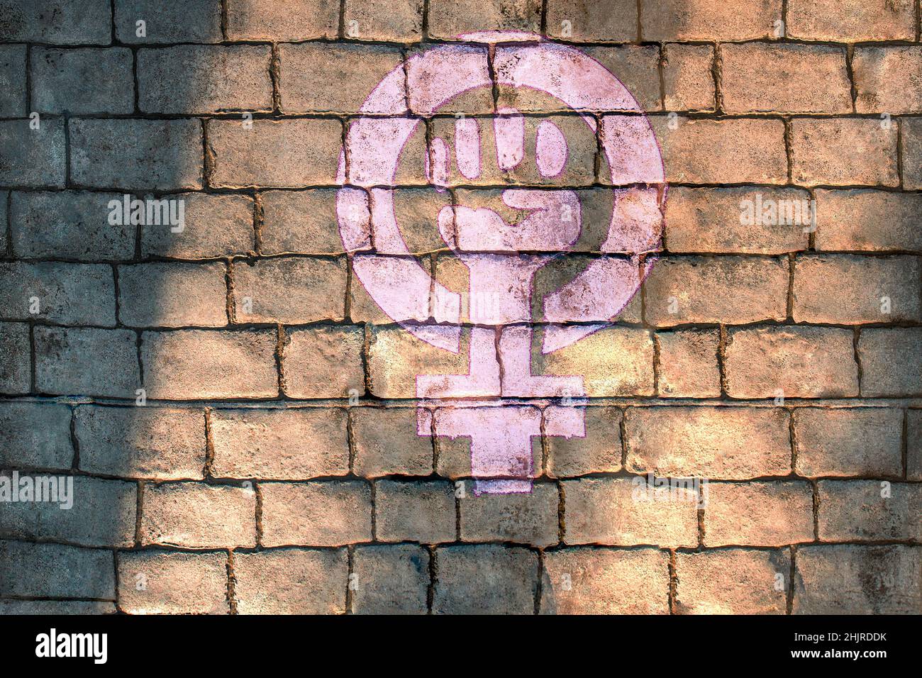 A drawing of strong fist raised up with woman gender with copy space ...