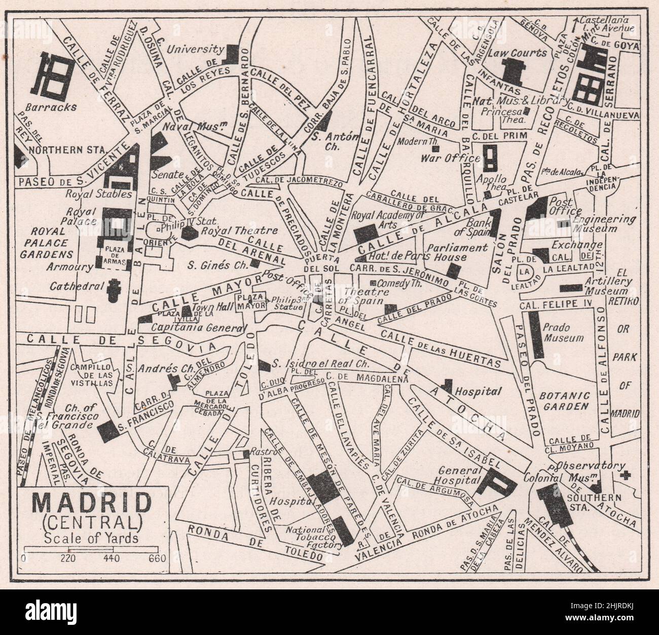 Plazas and thoroughfares of Spain's stately capital. Madrid (1923 map ...