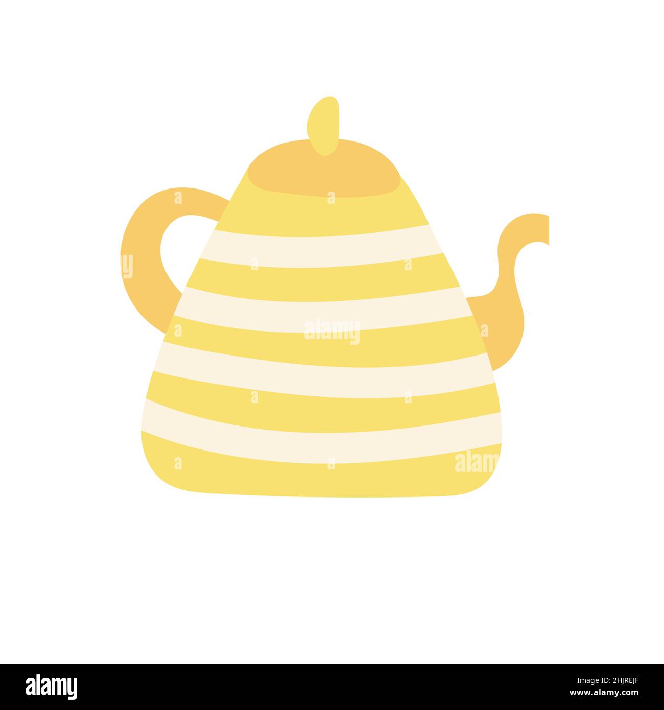 Yellow kettle - hand drawn vector doodle illustration. Cartoon pot ...