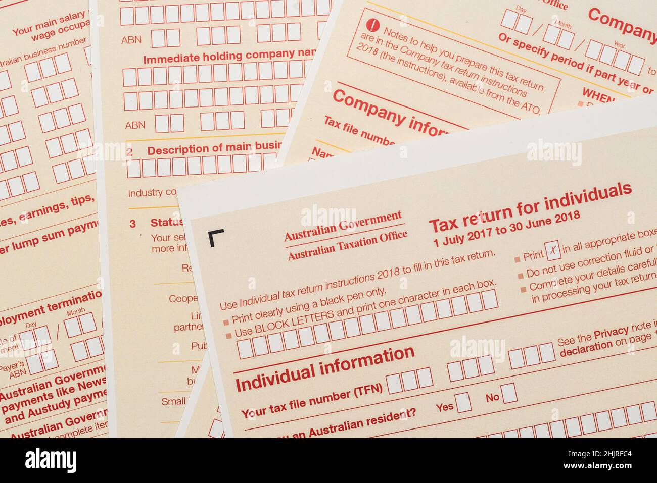 Australian annual tax return forms. Tax concept Stock Photo - Alamy