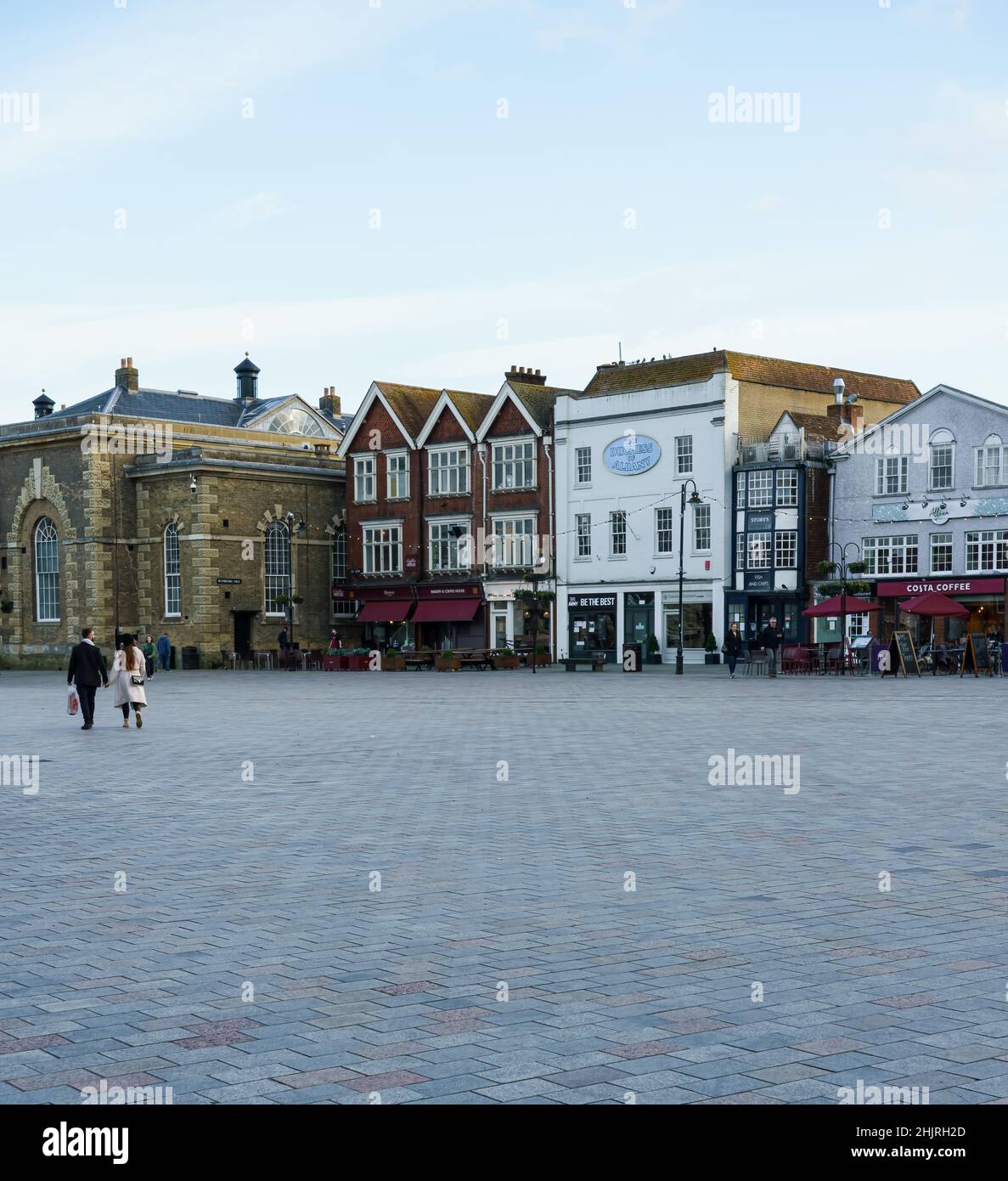 Salisbury England medieval city centre market square with a long row of ...