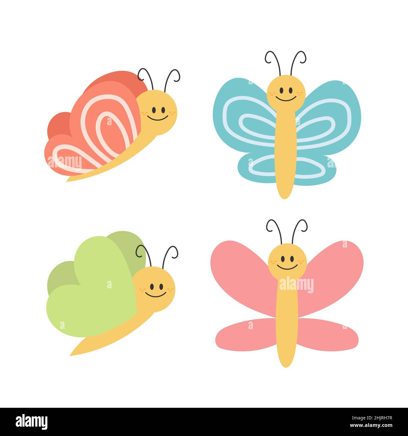 Cartoon butterfly. Cute smiling character for childish design. Flat ...