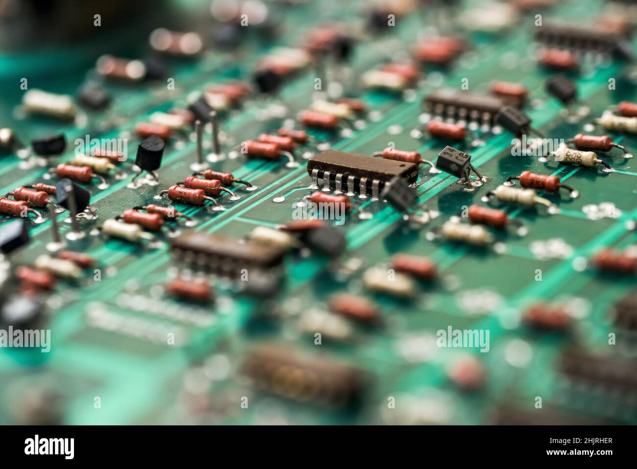 Close Up of green electronic circuit board Stock Photo - Alamy
