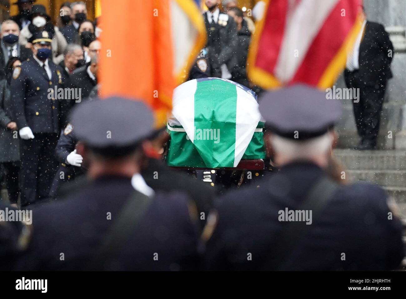 New York, NY, USA. 31st Jan, 2022. Jason Rivera, coffin, mourners in ...