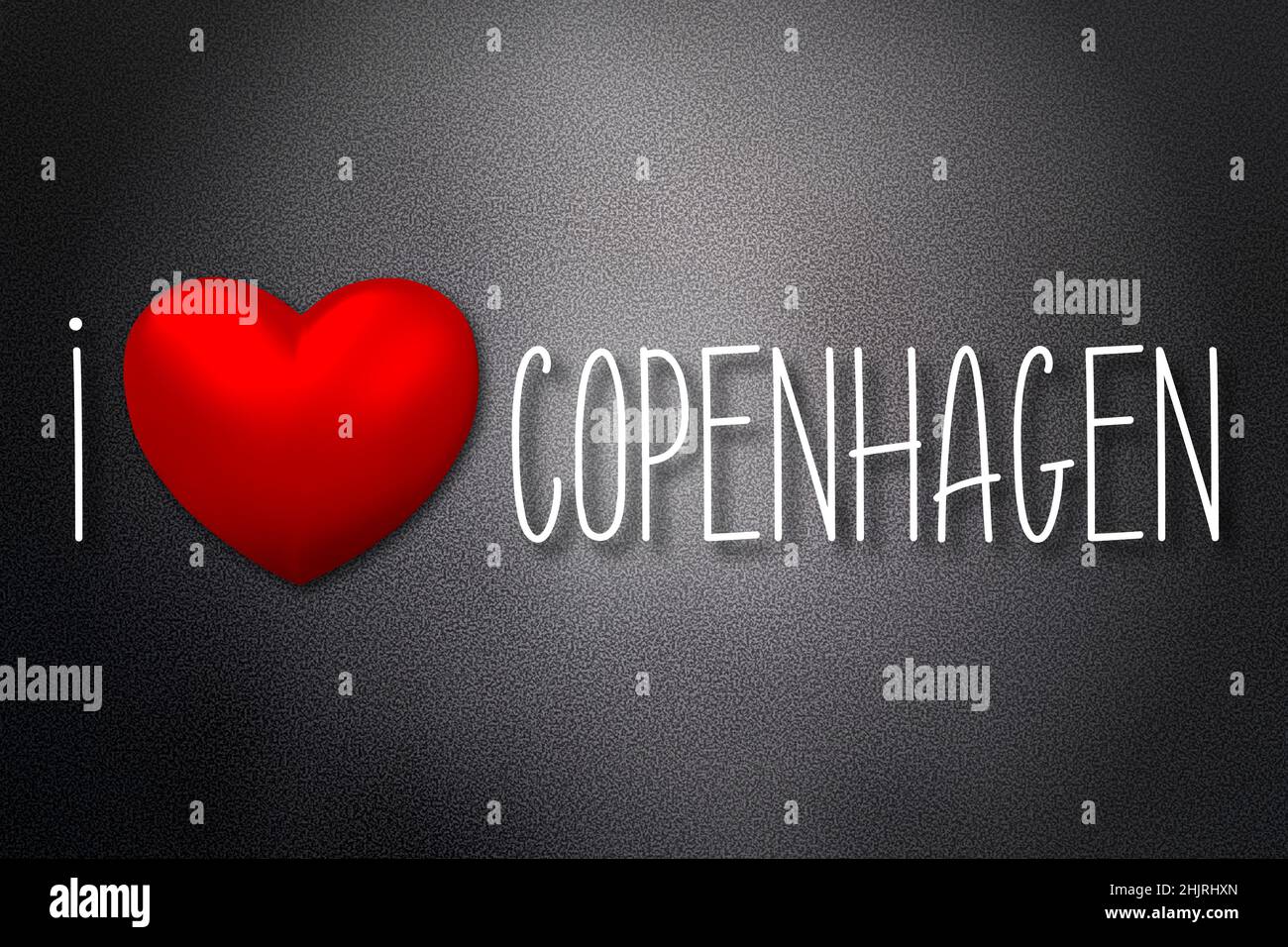 I love Copenhagen - heart shape, black background - 3D illustration ...