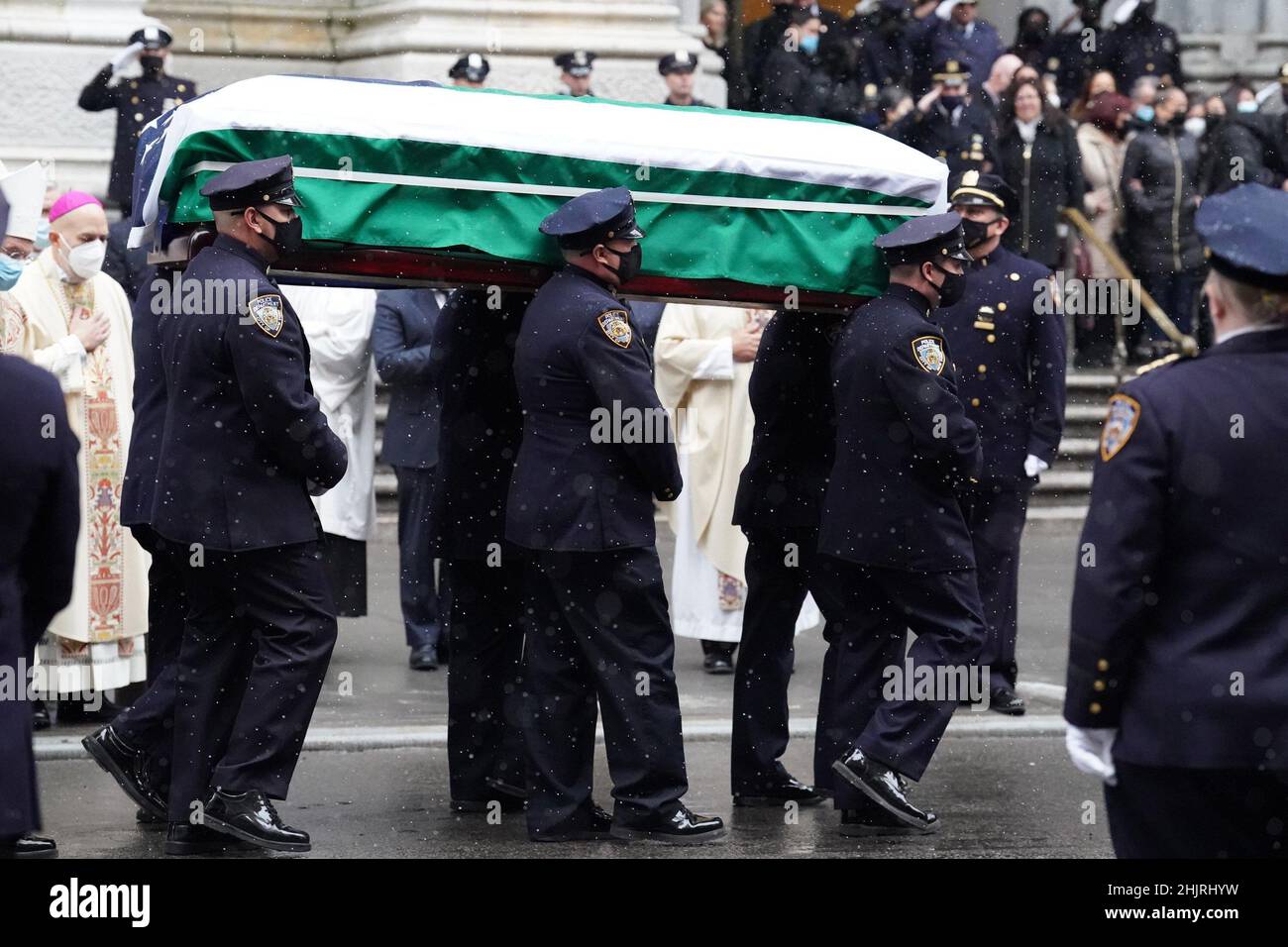 New York, NY, USA. 31st Jan, 2022. Jason Rivera, coffin, mourners in ...
