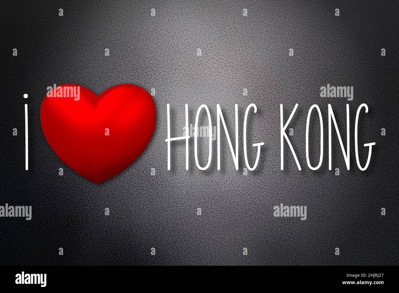 I love Hong Kong - heart shape, black background - 3D illustration ...