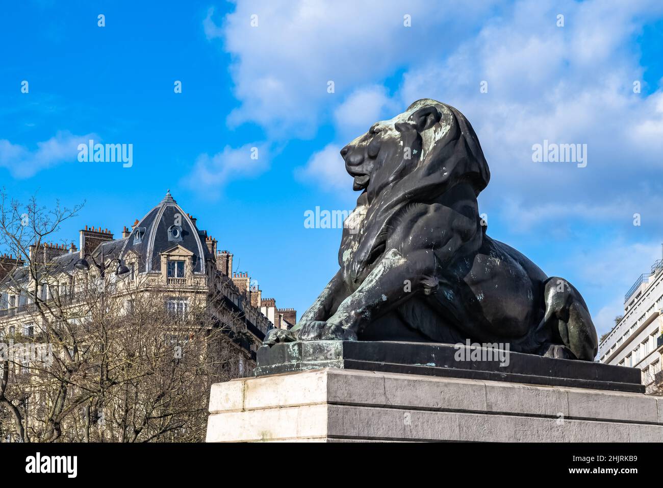 Paris, France, beautiful lion place Denfert-Rochereau in the 14e ...