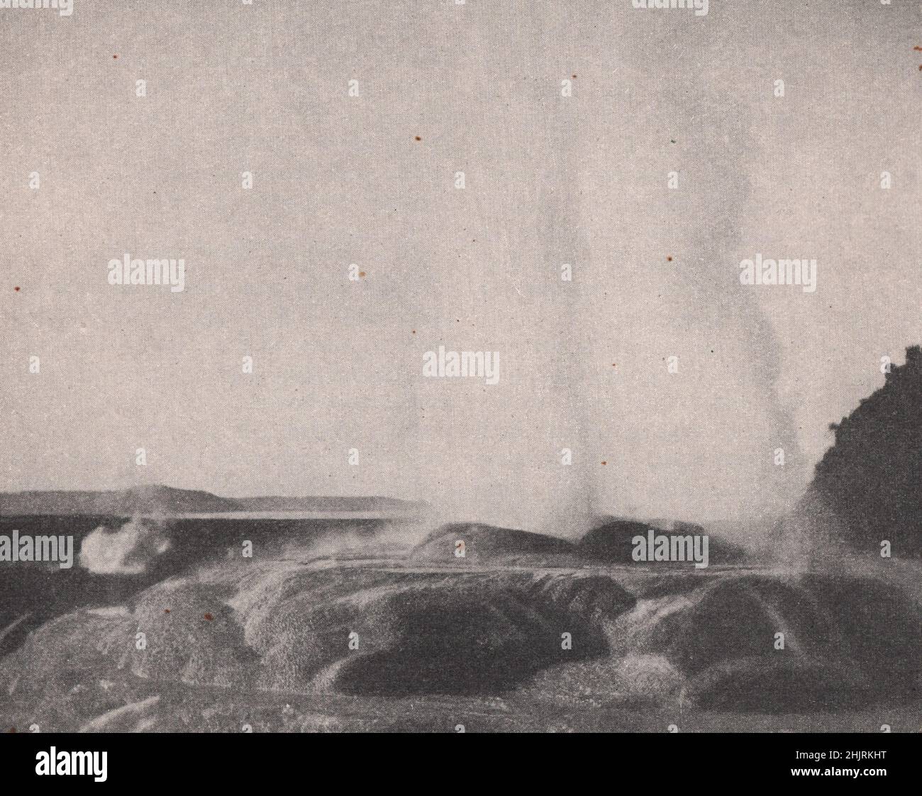 Huge columns of water from a geyser at Whakarewarewa. New Zealand (1923 ...