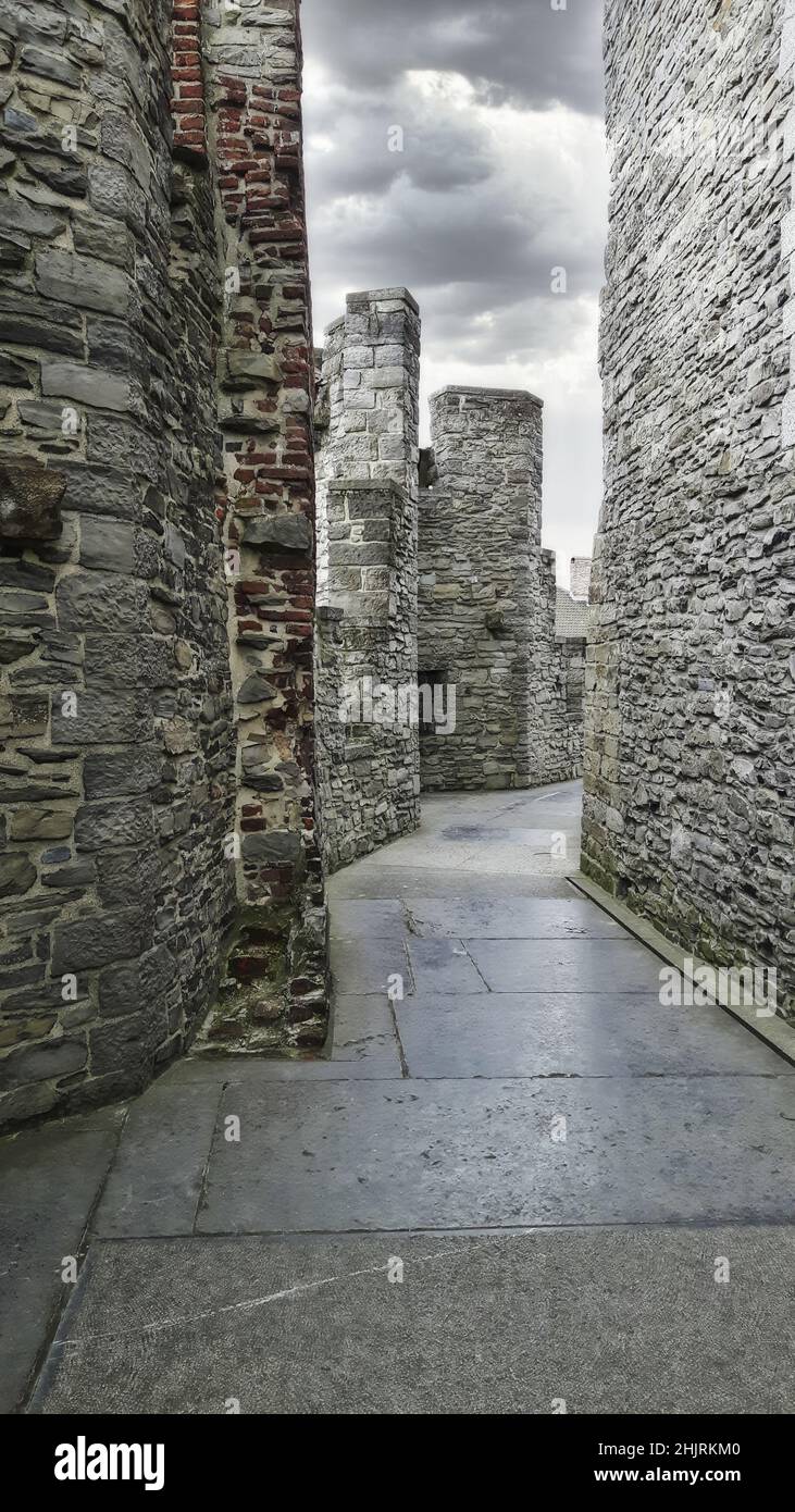 Narrow corridor in a castle roof Stock Photo - Alamy