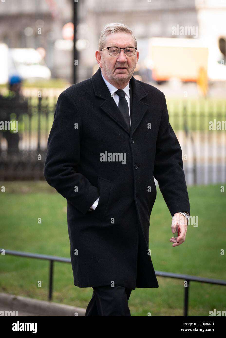 Len McCluskey arriving for the funeral of Labour MP Jack Dromey at St ...