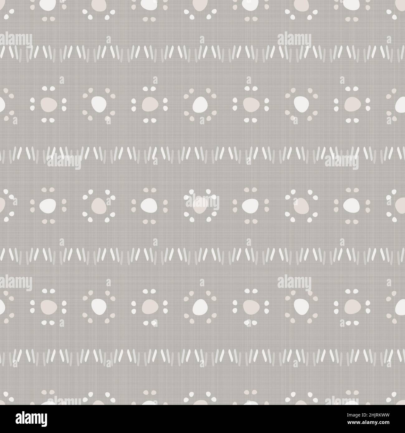 French grey doodle motif linen seamless pattern. Tonal country cottage ...