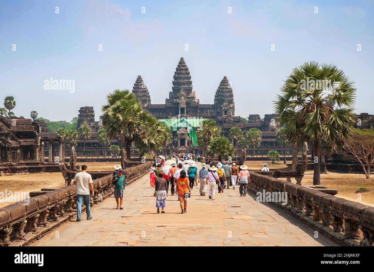 Siem Reap, Cambodia - February, 2013: Crowds of tourists visit the main ...