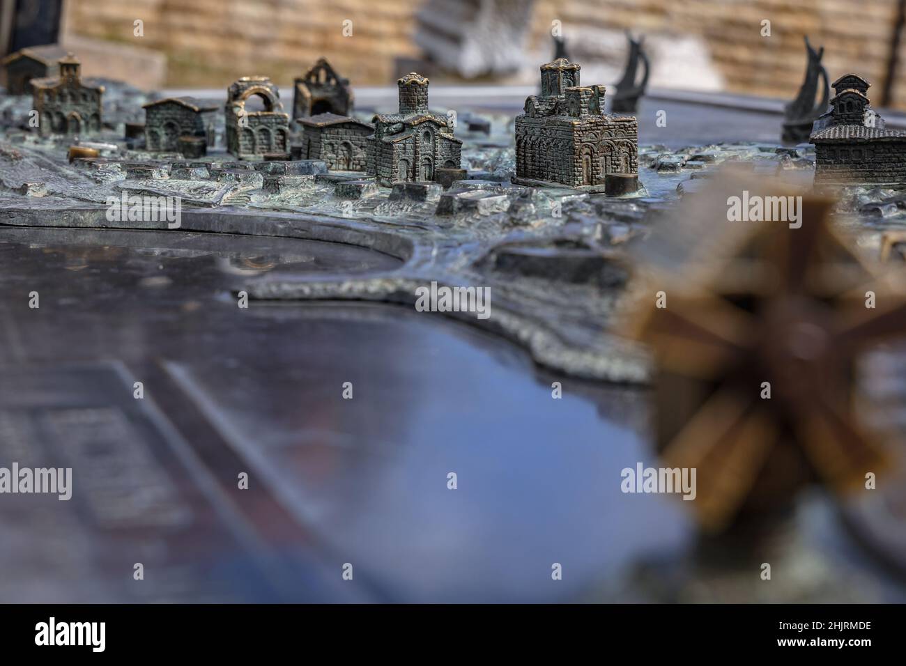 Bronze map of historic part of Nesebar resort on the Black Sea coast ...