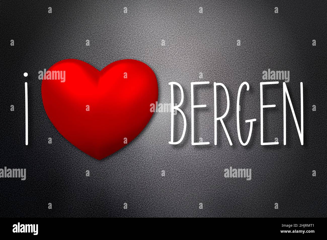 I love Bergen - heart shape, black background - 3D illustration Stock ...