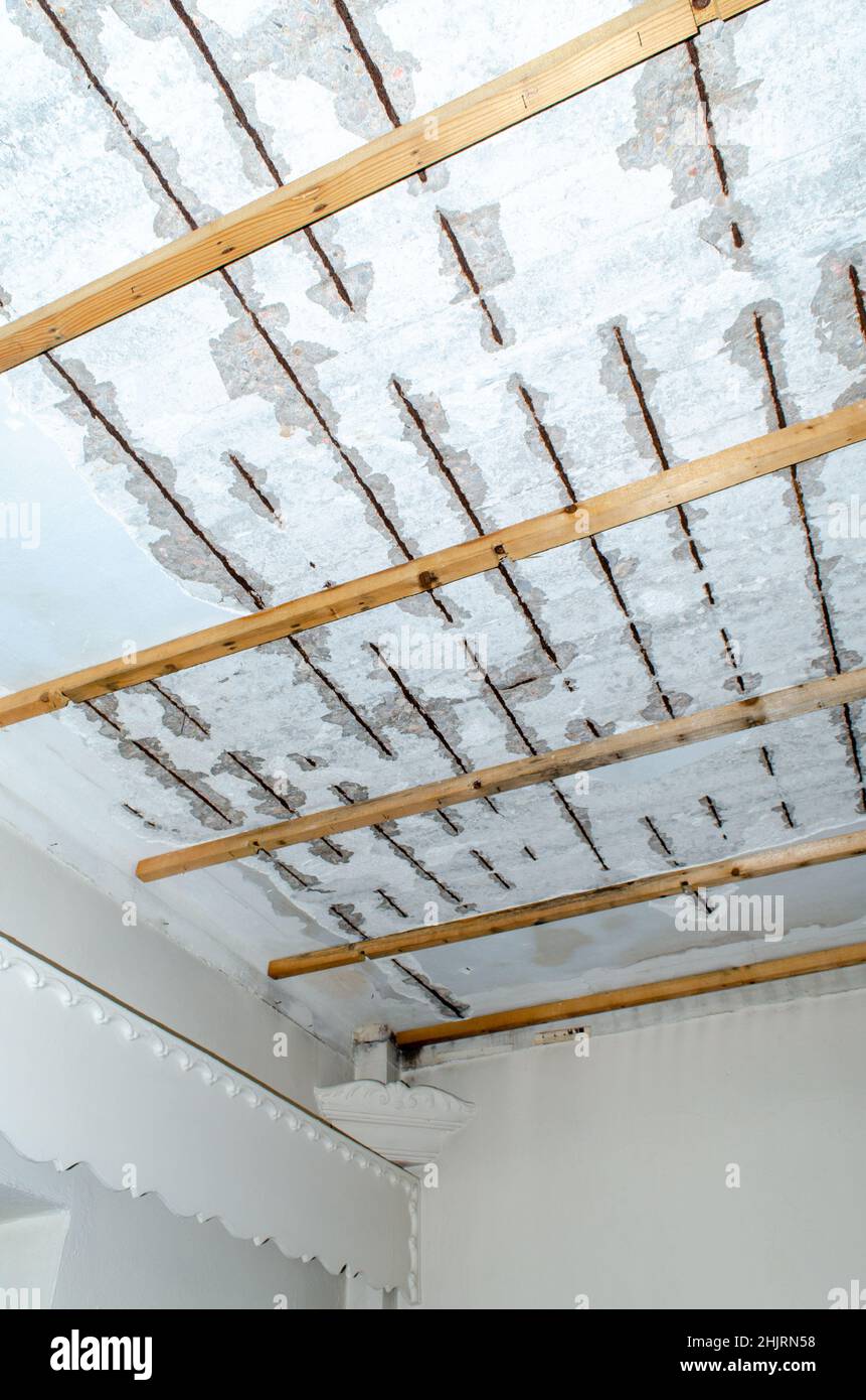 mold damage wall corner weathered roof house cement disintegration ...